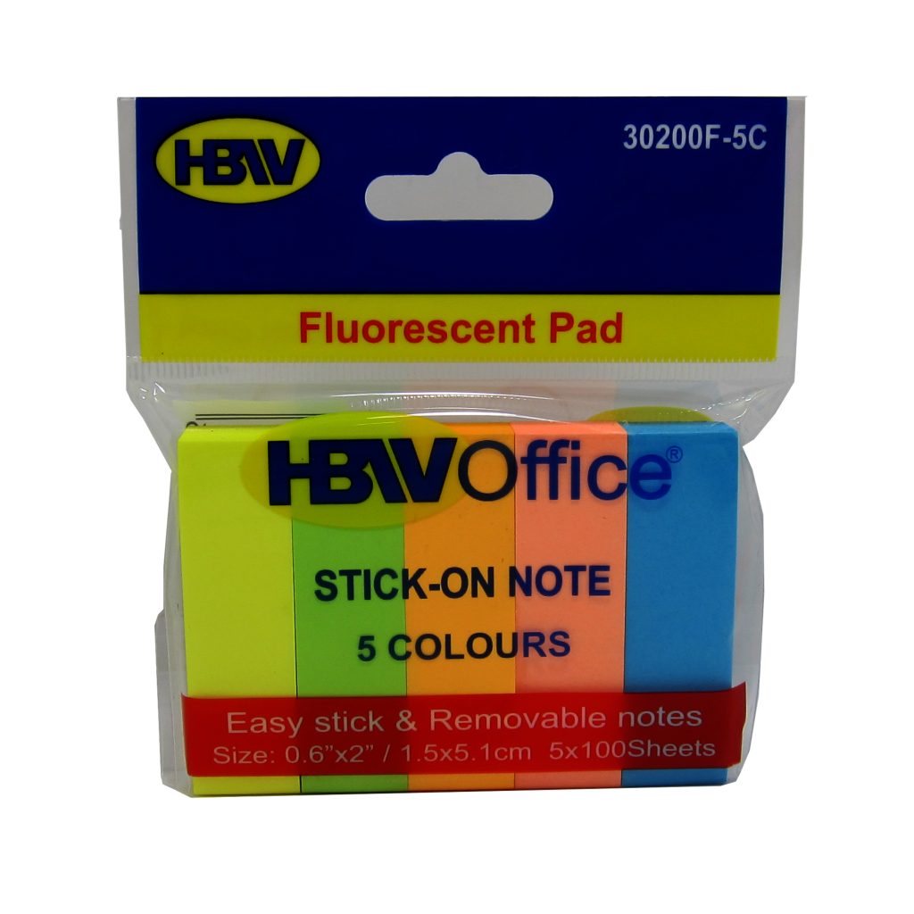 HBWOffice Stick-On Note Fluorescent Pad 5's - HBW