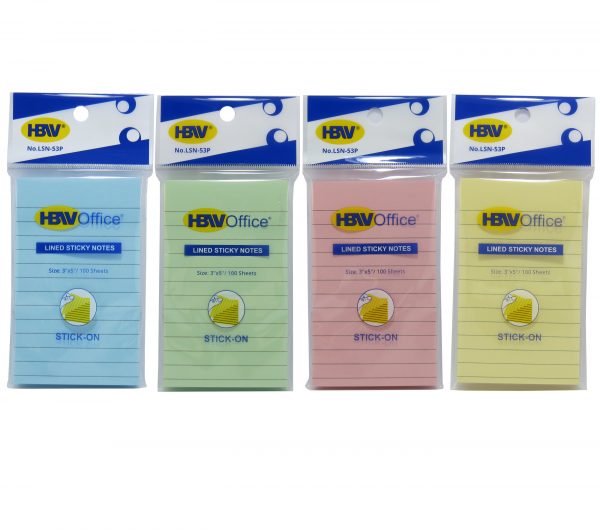 HBWOffice LINED STICKY NOTES 3x5 INCHES 100 SHEETS - HBW